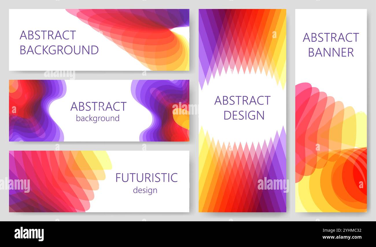 Abstract 3D layers banner template. Layered dynamic shapes with overlapping vibrant gradient ...