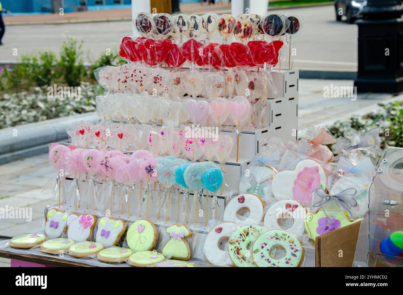 Lots of lollipops of different shapes and colors Stock Photo - Alamy