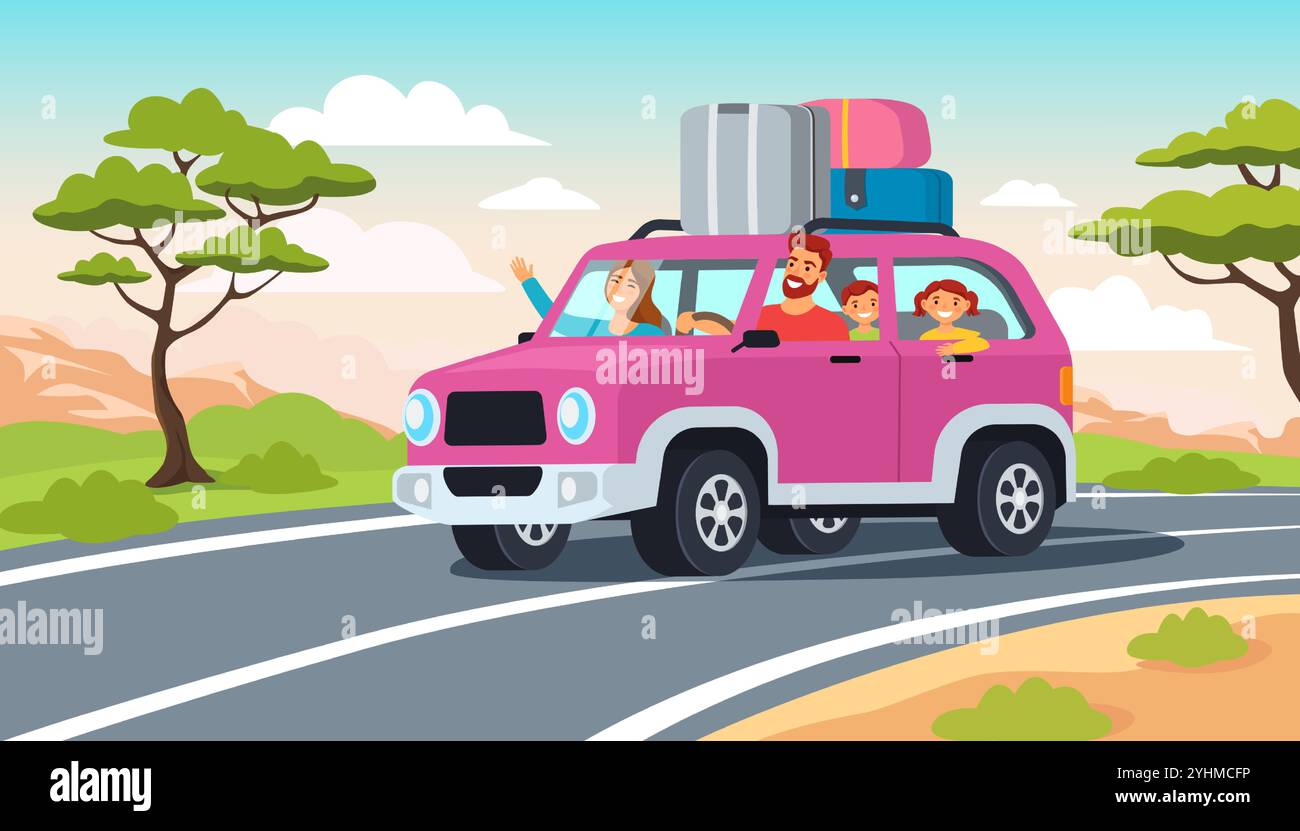 Family car travel. Road trip adventure, happy family with children ...