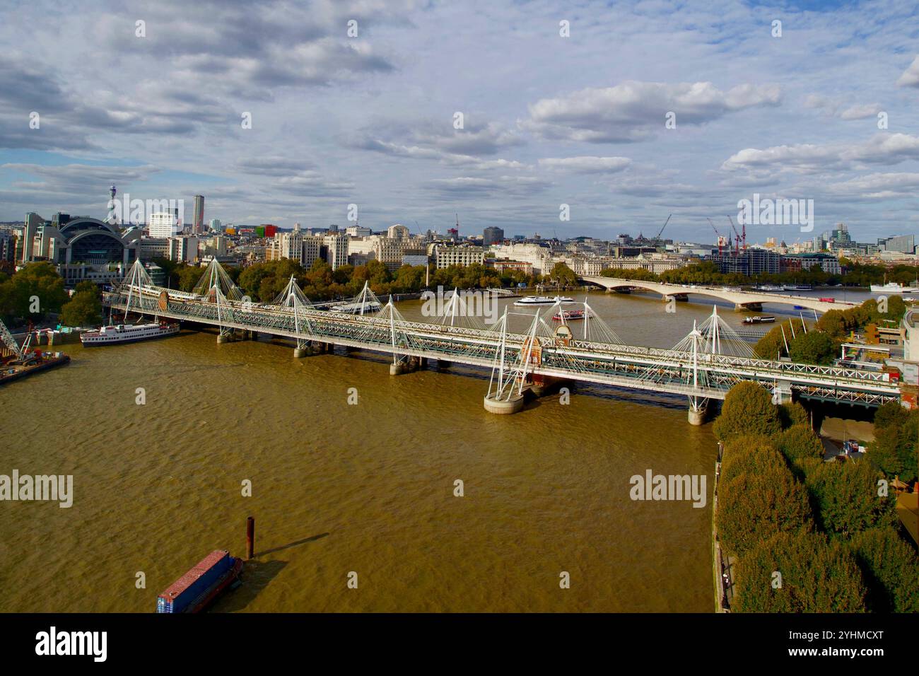 Hungerford & Golden Jubilee Bridges as seen from London Eye, South Bank ...