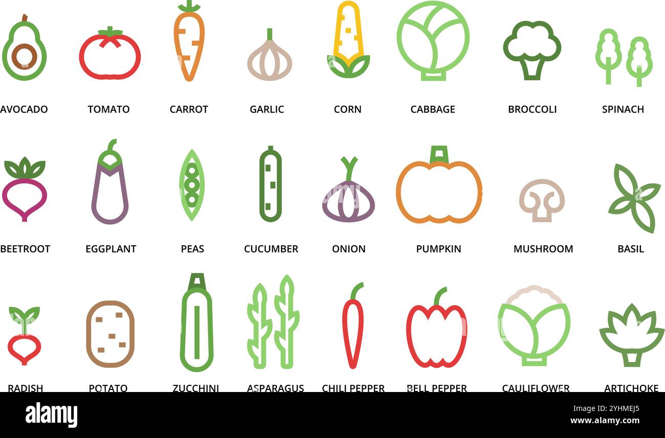 Minimalist line vegetable icons. Greengrocery healthy food and organic ...