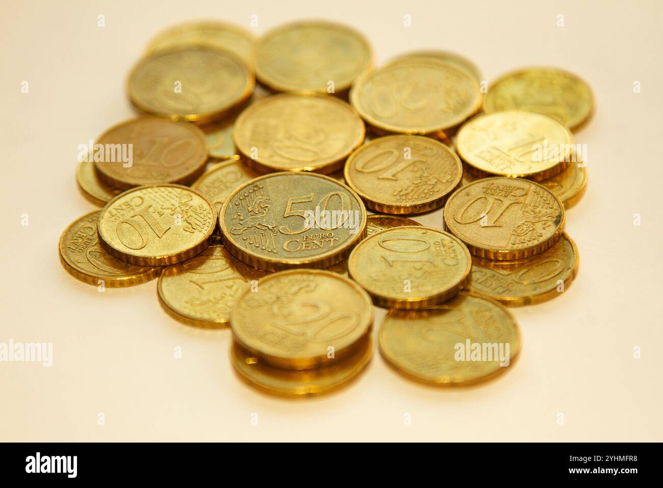 Golden Euro Coins Background Displaying Various Denomination Value ...