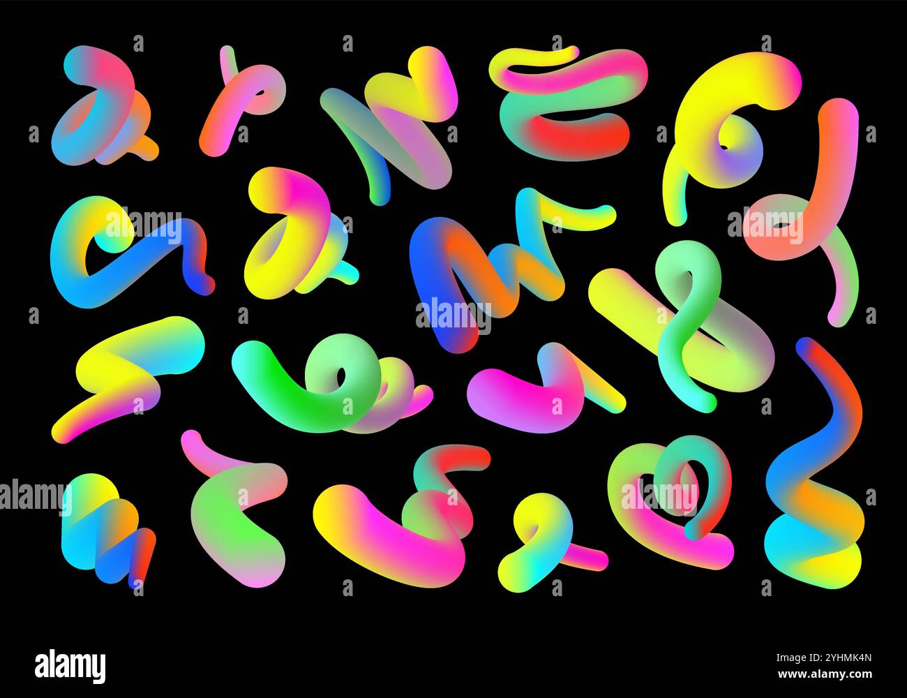 Gradient 3D shapes. Abstract colorful lines, twisty forms and vibrant ...