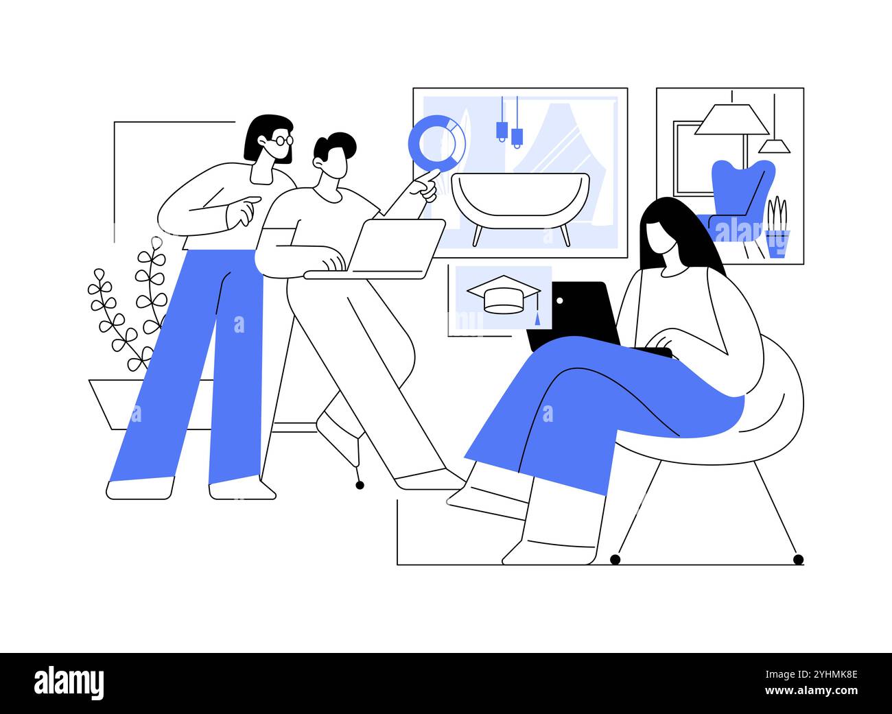 Interior design isolated cartoon vector illustrations Stock Vector ...