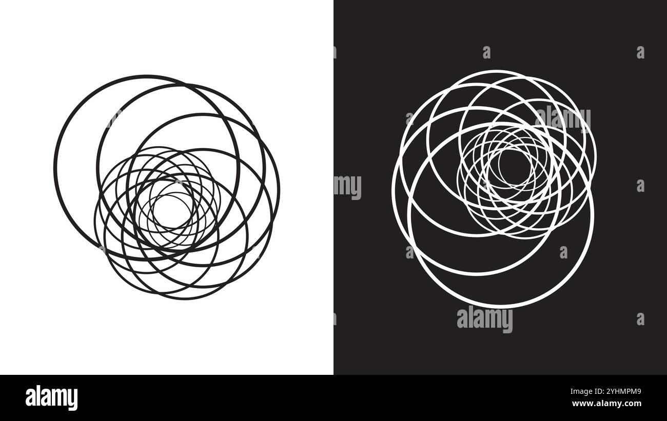 Abstract geometric spirograph spiral line art collection. Black and ...
