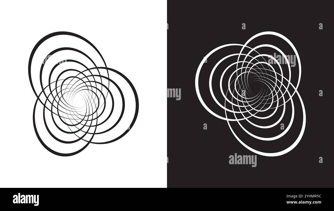 Abstract geometric spirograph spiral line art collection. Black and ...
