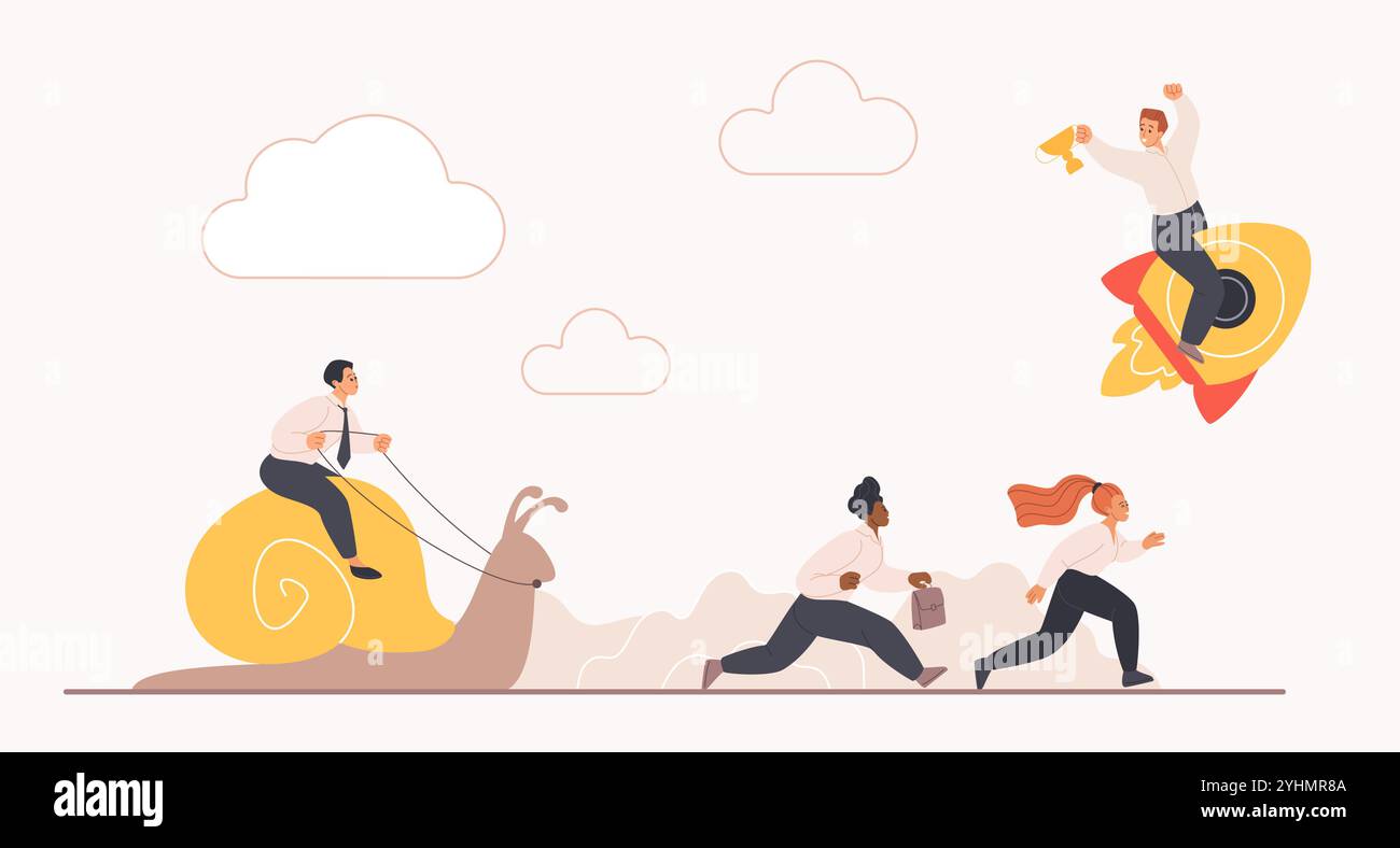 Business competition, goal achievement at different speeds. Tiny people ...