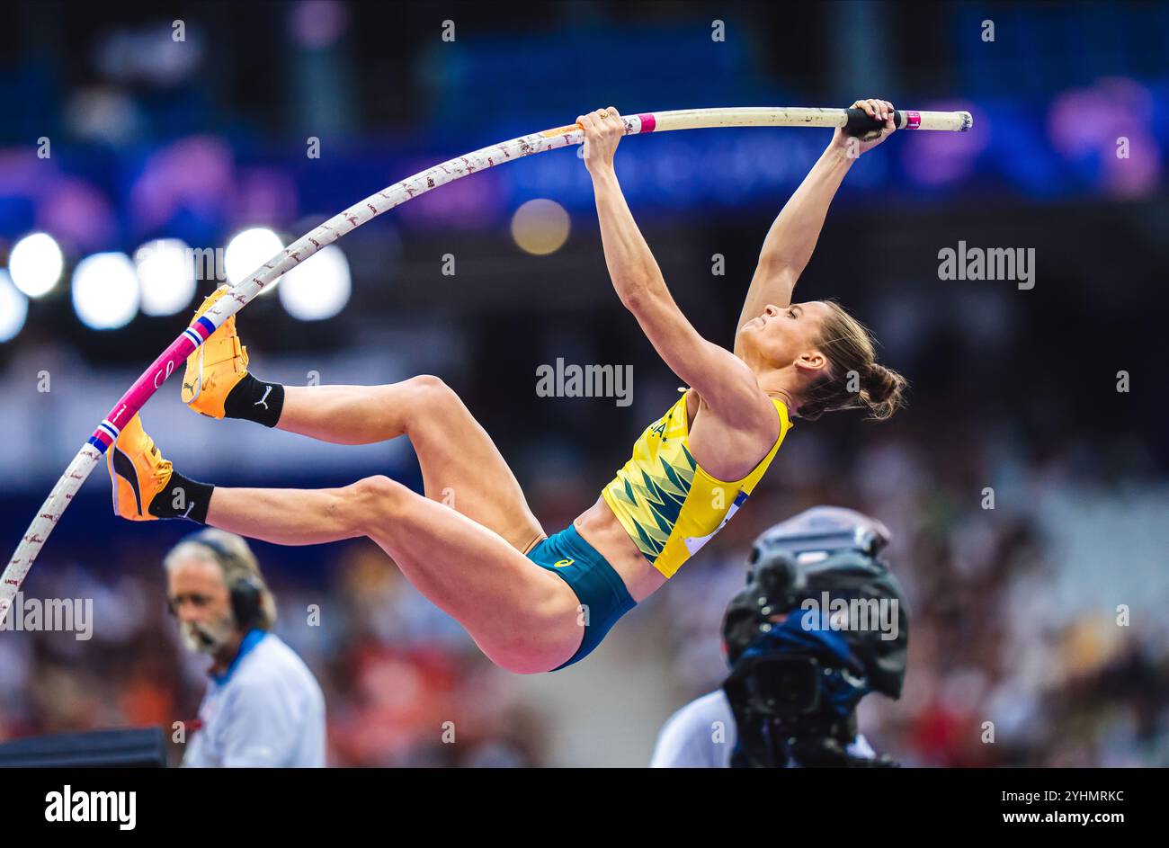 Nina Kennedy participating in the pole vault at the Paris 2024 Olympic ...