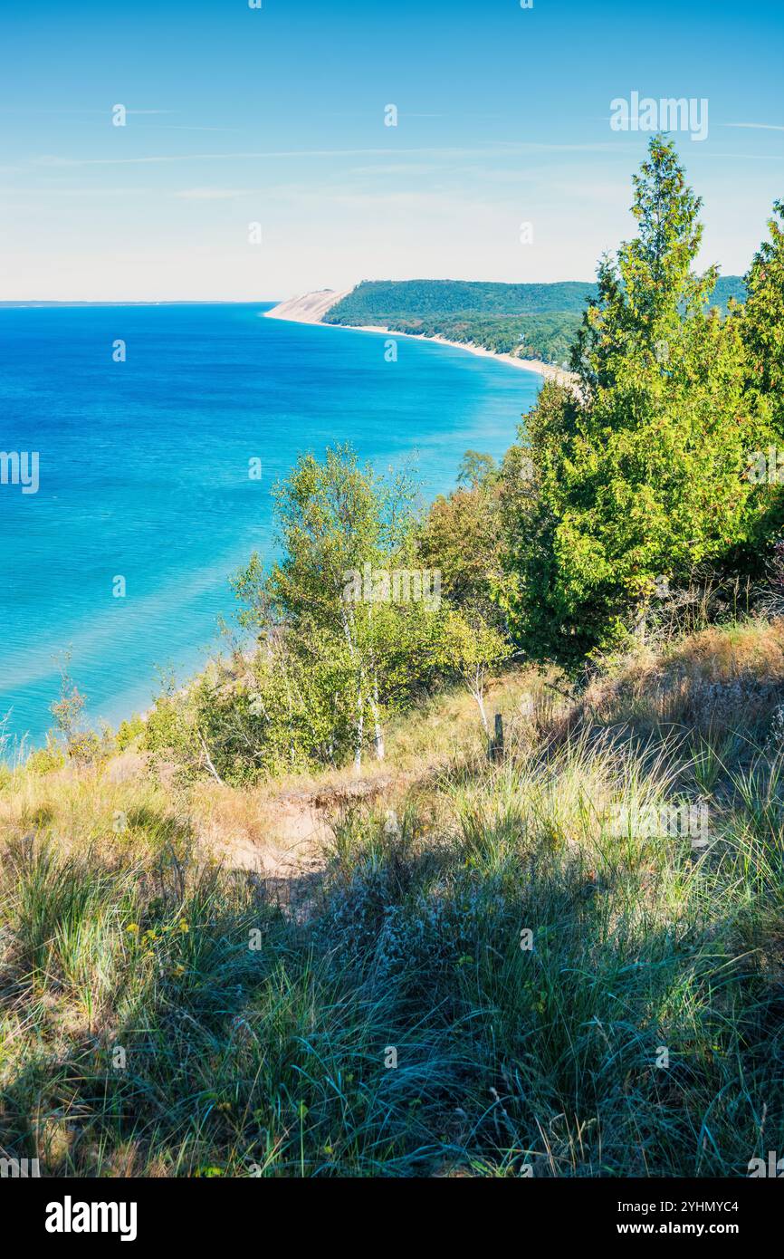 View towards Sleeping Bear Dune from the Empire Bluff Trail in Sleeping Bear Dunes National ...