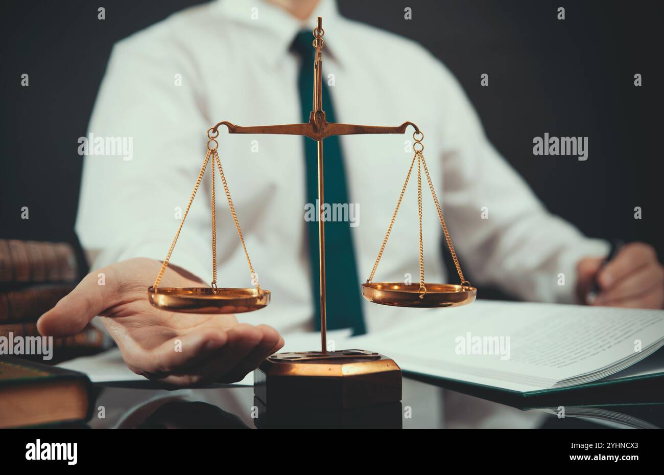 Lawyer with weight scale in dark room, law and justice concept Stock ...