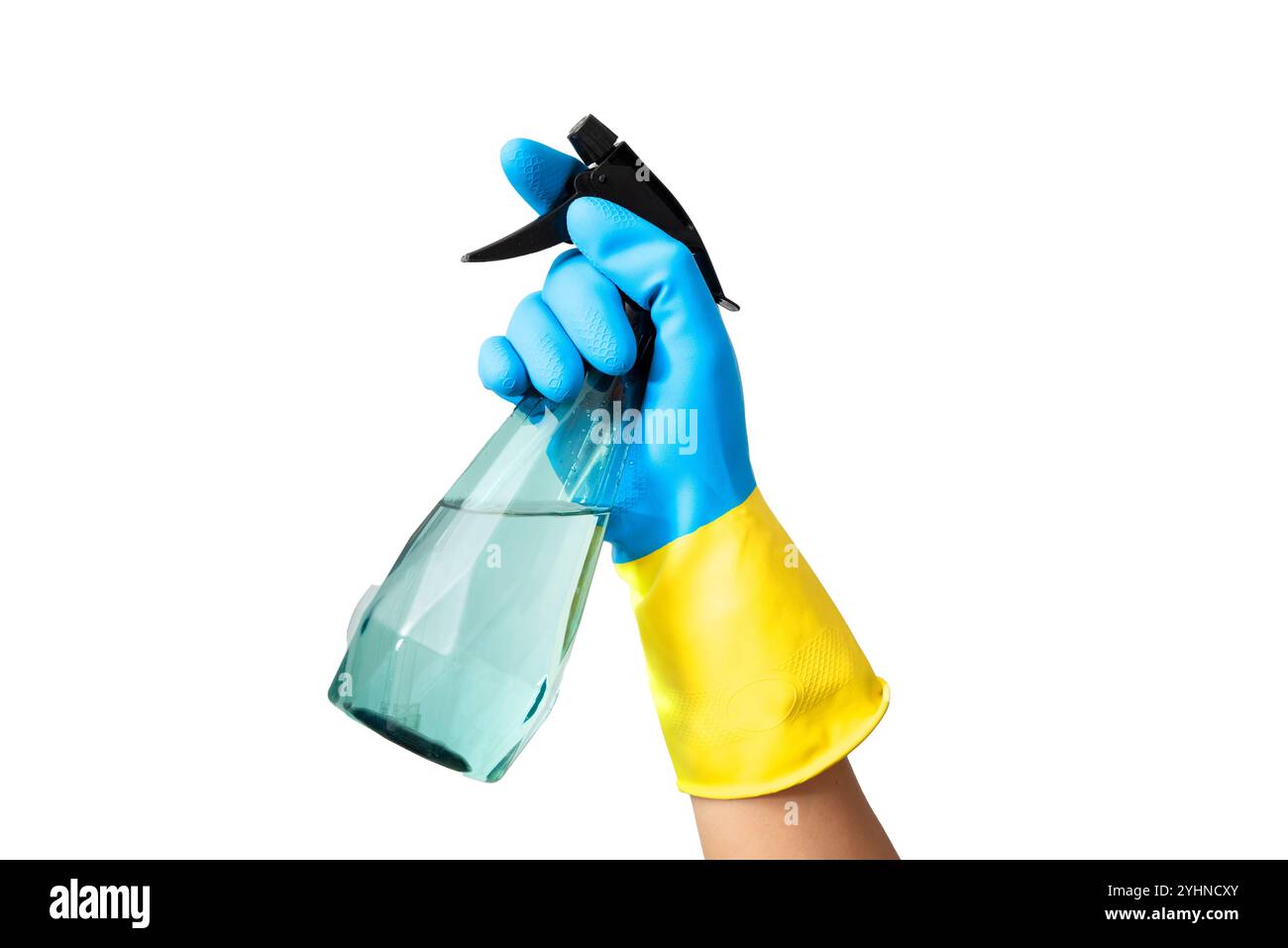 Cleaning services, hand with spray bottle isolated on white background ...