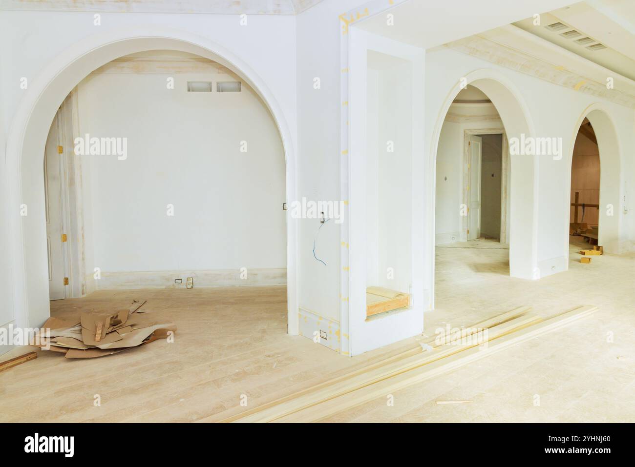 An interior room under renovation, with drywall partially finished at ...