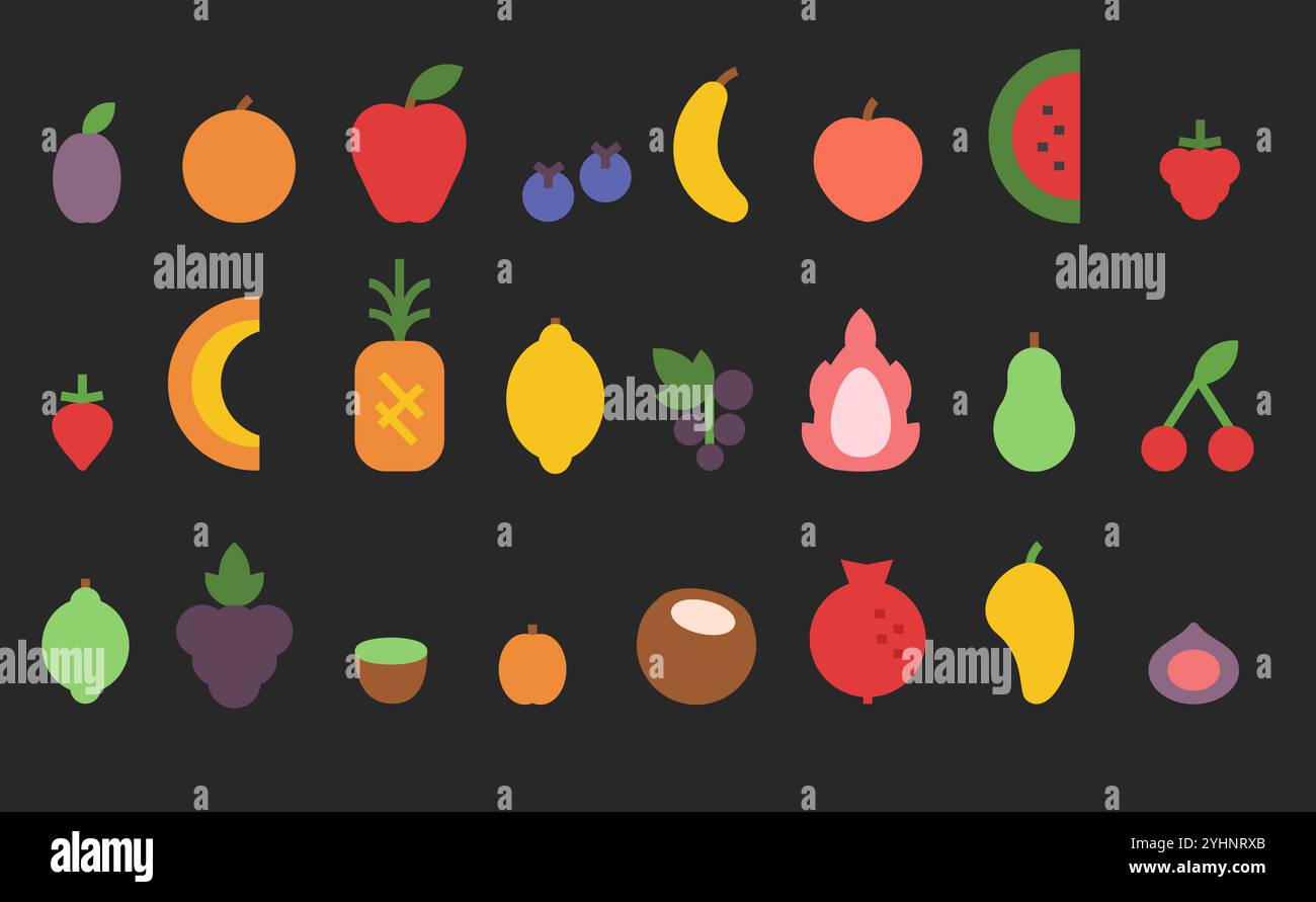 Minimalist fruits and berries. Fresh fruit icons for healthy food ...