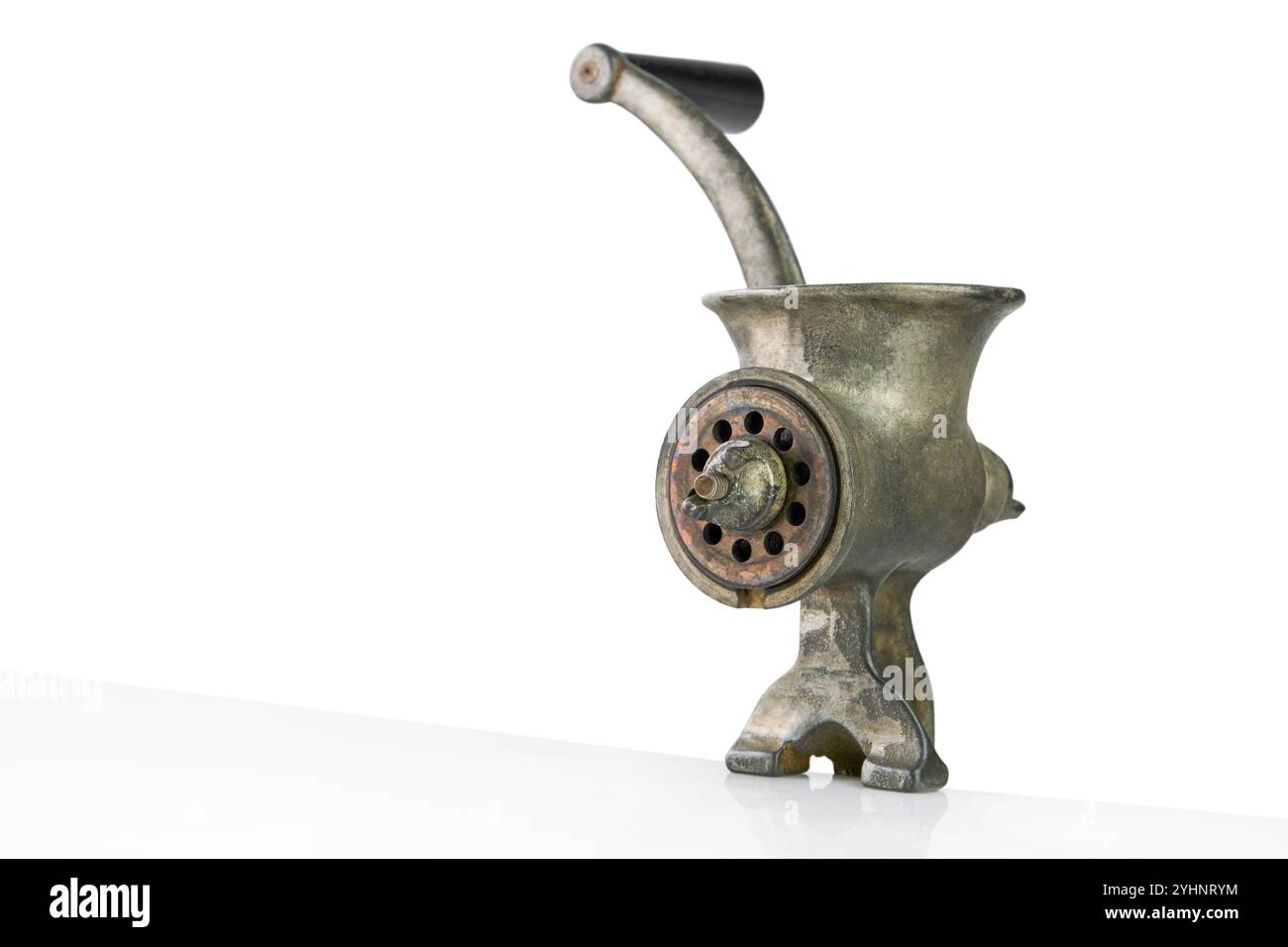 Meat grinder. Old retro meat grinder grunge rust isolated on white with ...