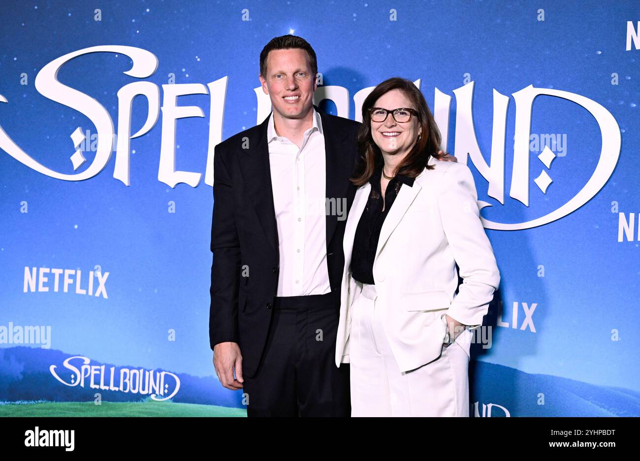 Skydance Media CEO David Ellison, left, and CCO Dana Goldberg attend ...
