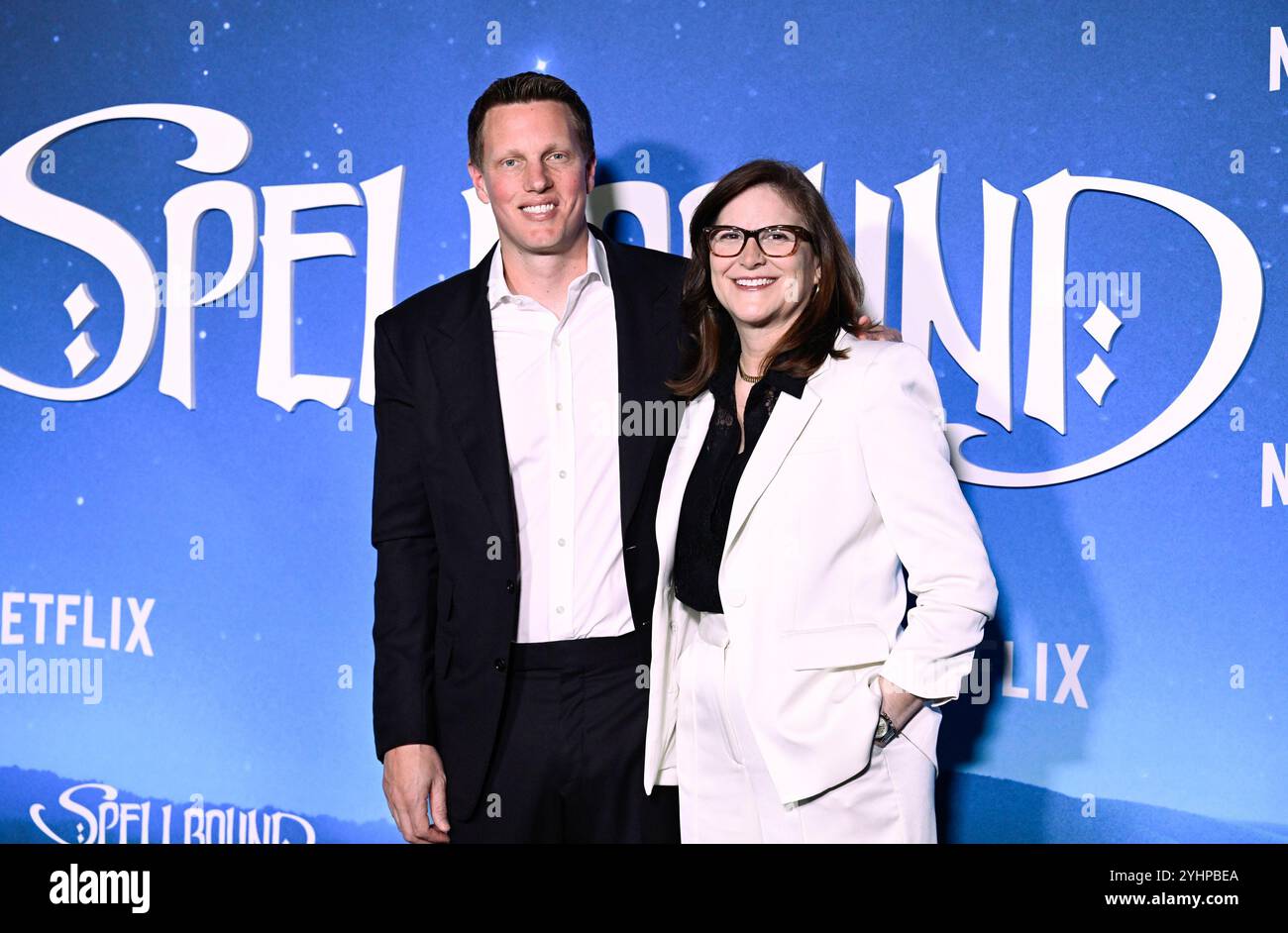 Skydance Media CEO David Ellison, left, and CCO Dana Goldberg attend ...