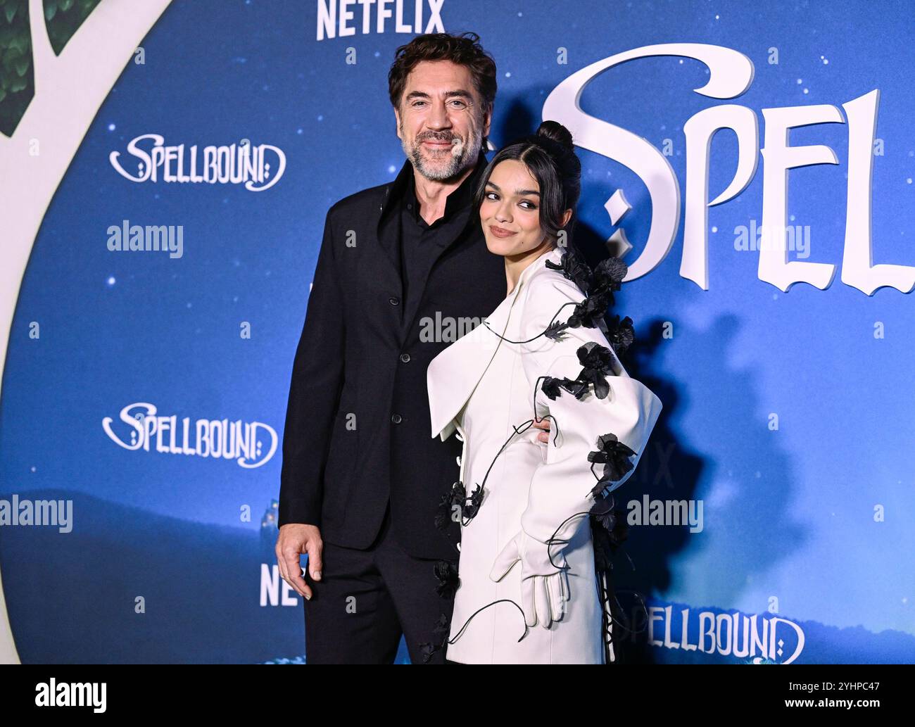 Javier Bardem, left, and Rachel Zegler attend the premiere of Netflix's ...