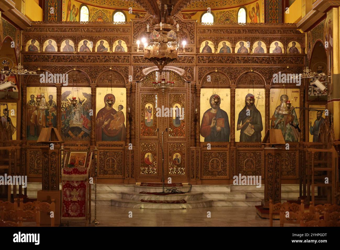Icons in the Resurrection Cathedral in the Albanian city of Korca Stock ...