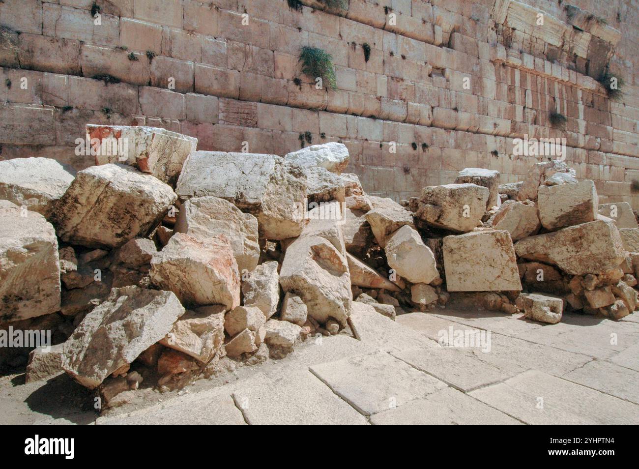 Large pile of giant stones at the base of the Western Wall in Jerusalem ...