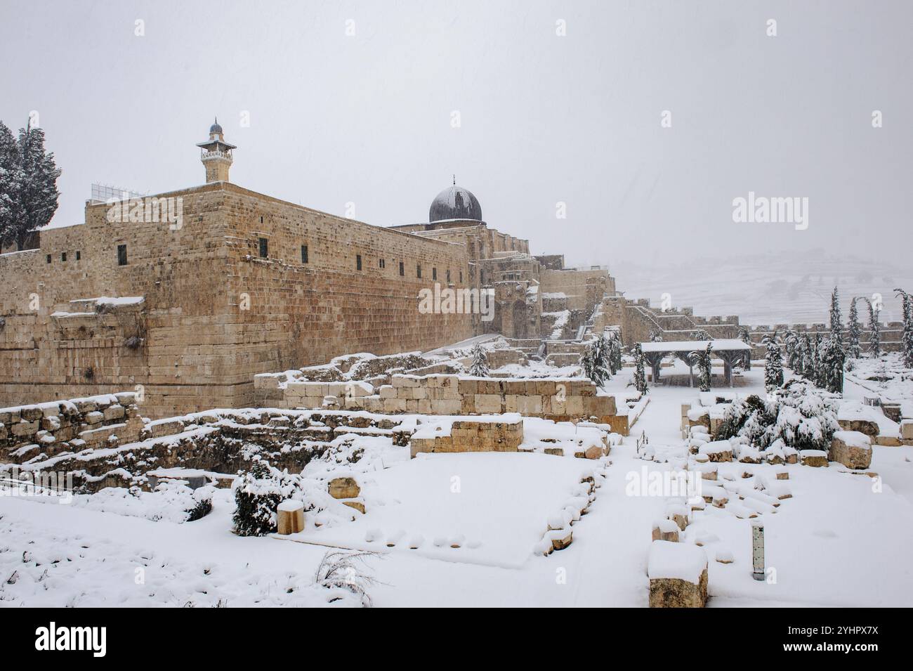 The western and southern walls below the Temple Mount with the black ...