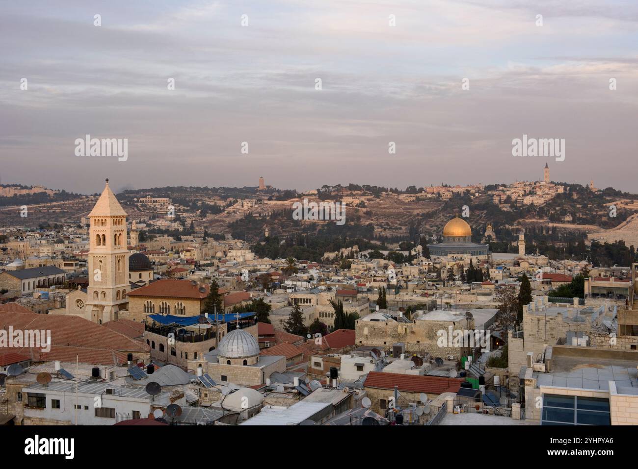 Aerial view looking east over the Old City of Jerusalem with the ...