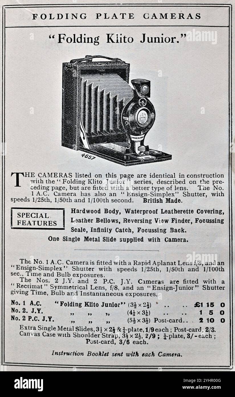 The Ensign Folding Plate Camera "Folding Klito Junior", vintage ...