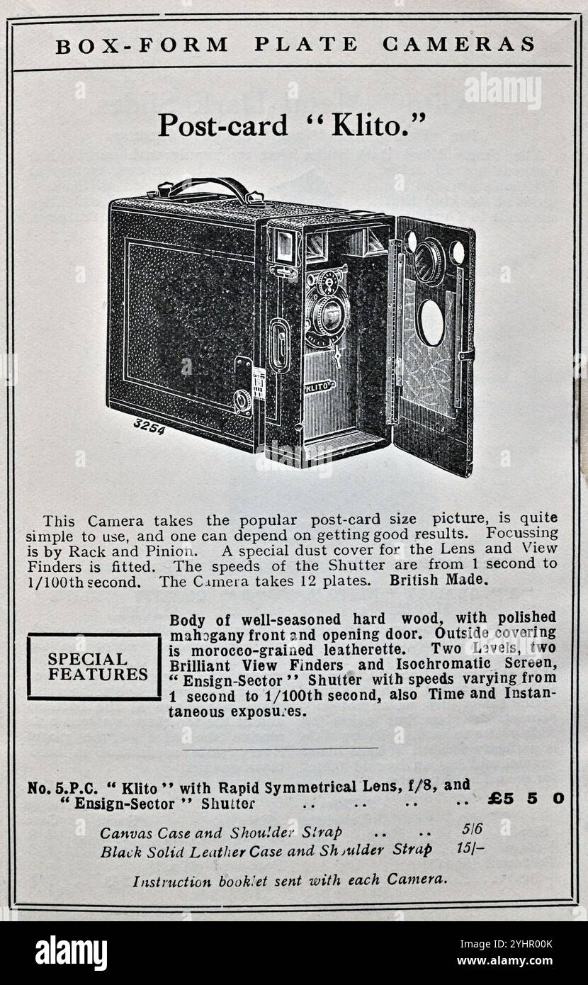 The Ensign Box Form Plate Camera postcard "Klito", vintage advertising ...