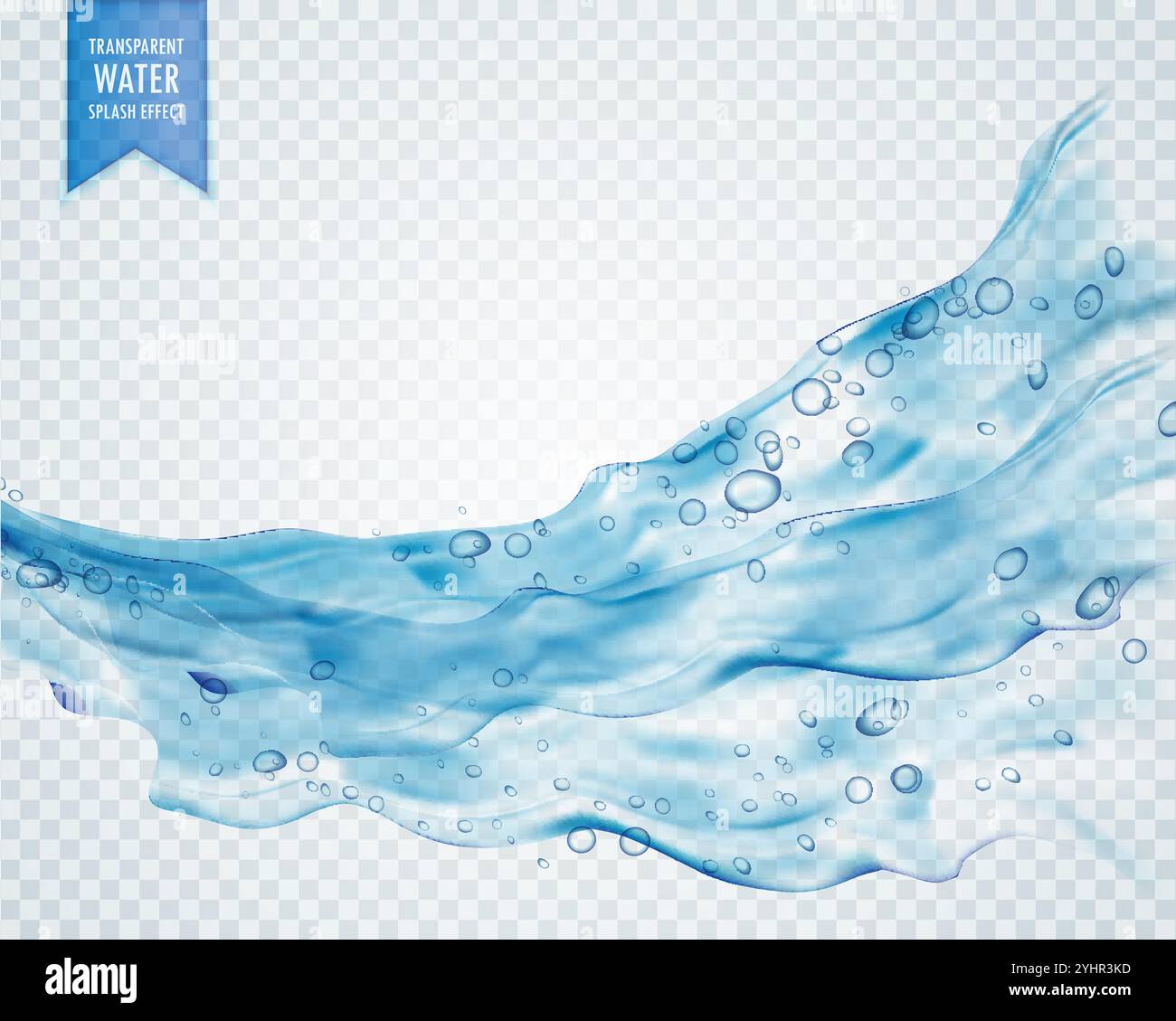 blue water splash wave with bubbles on transparent background Stock ...