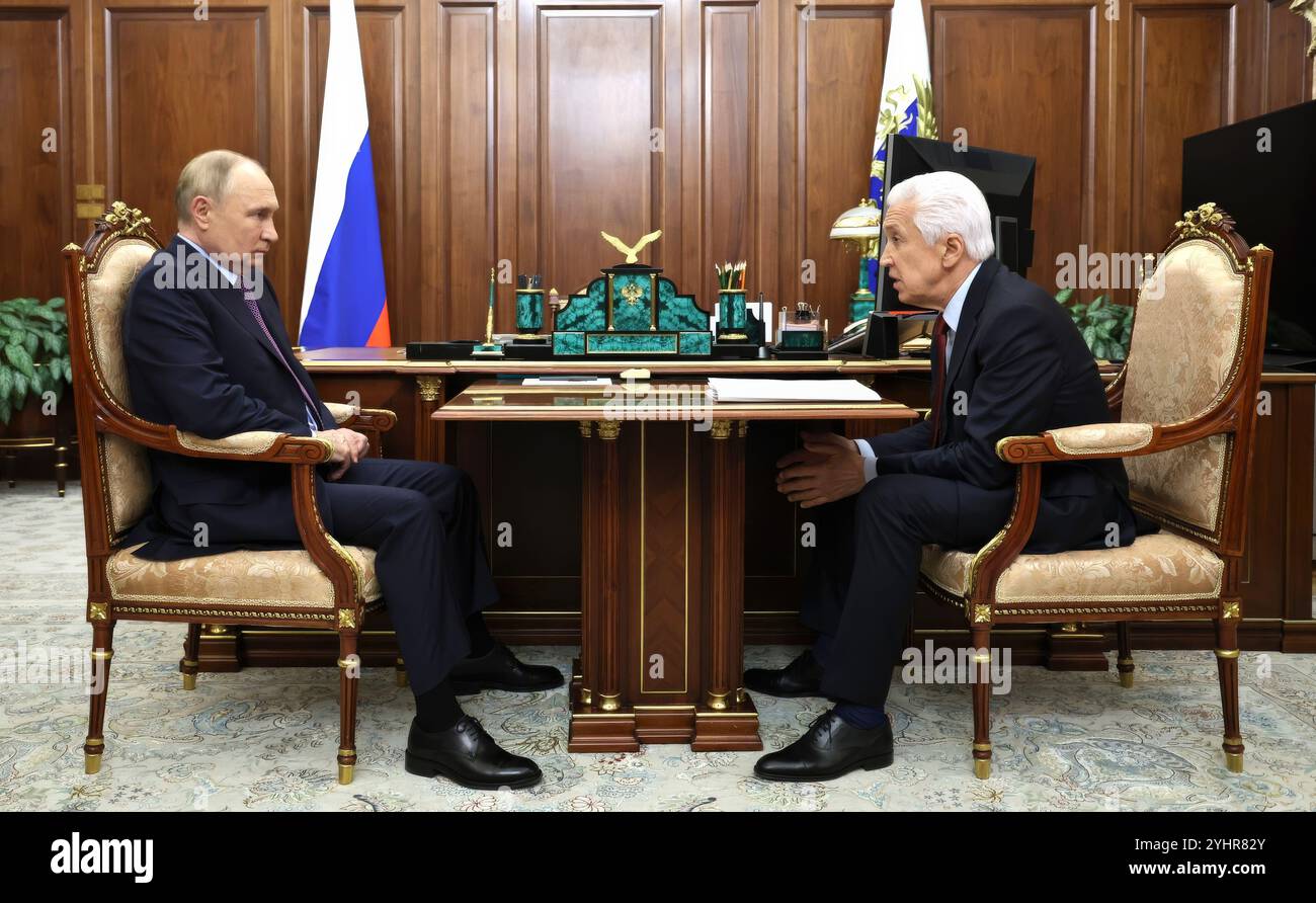 Moscow, Russia. 12th Nov, 2024. Russian President Vladimir Putin, left ...