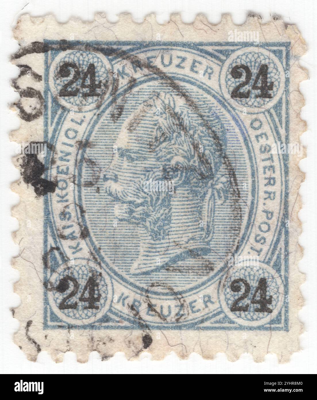 AUSTRIA — 1890 September 01: 24 kreuzer grey-blue postage stamp ...