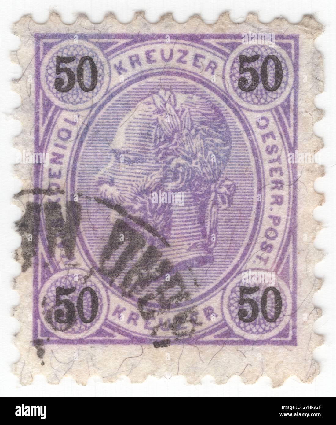 AUSTRIA — 1890 September 01: 50 kreuzer violet postage stamp depicting ...