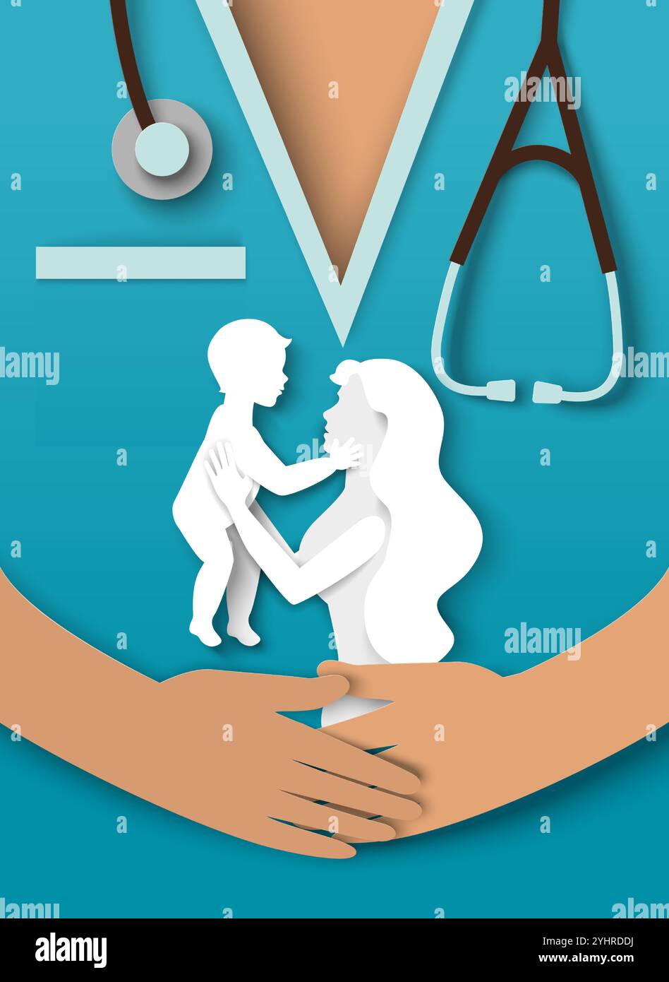 Pediatric poster with pediatrician hands hugging mom with baby Stock ...