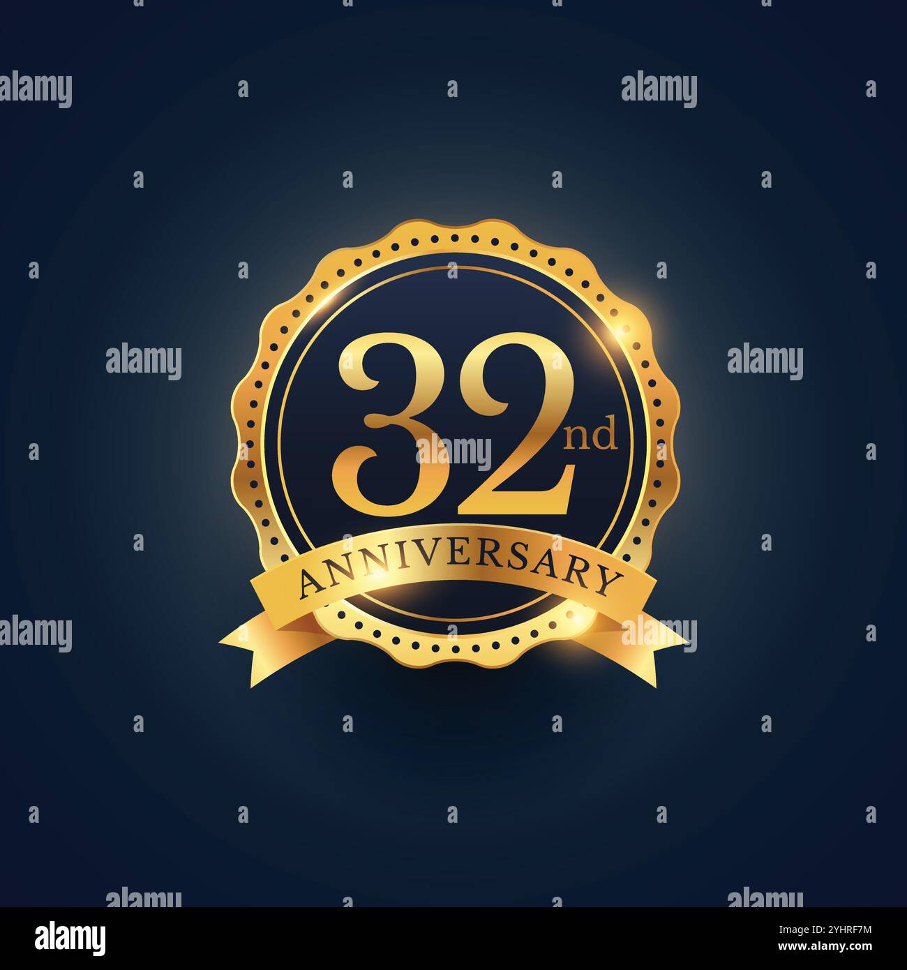 32nd anniversary celebration badge label in golden color Stock Vector ...