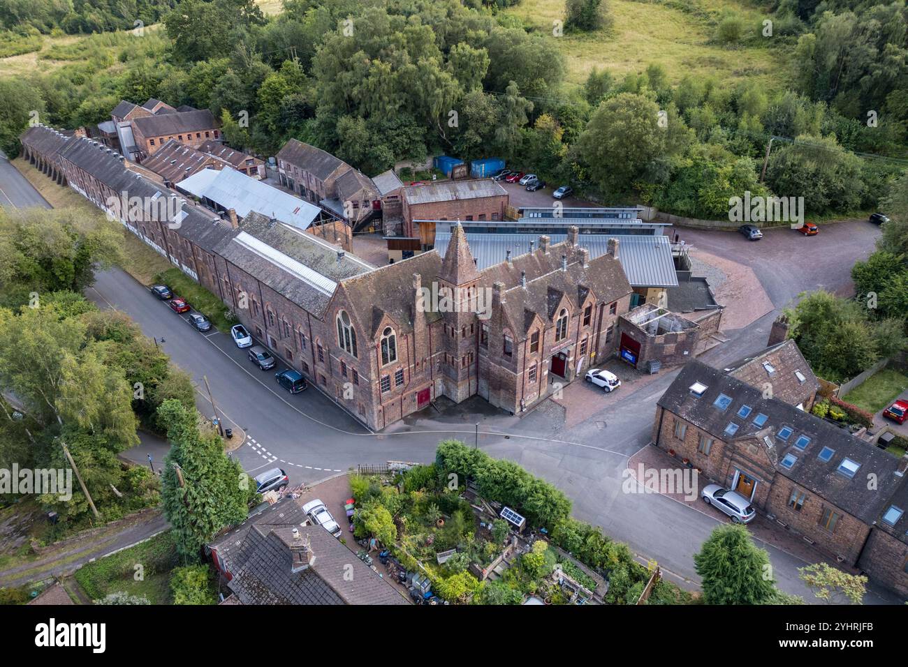 Aerial view of the Jackfield Tile Museum, Jackfield, Shropshire, UK ...