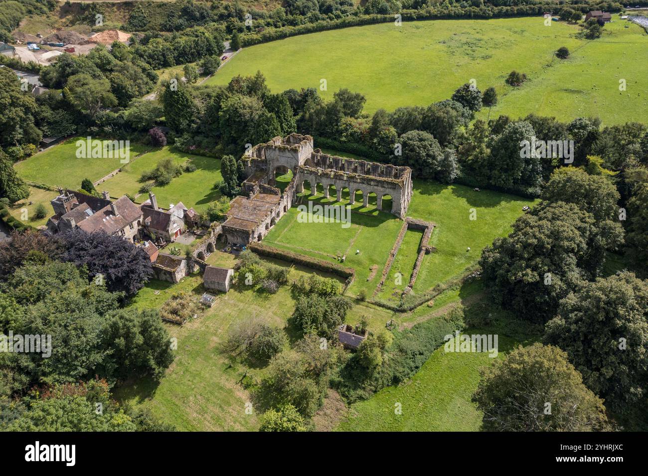 Aerial view of the ruins of Buildwas Abbey, Buildwas, Shropshire, UK ...