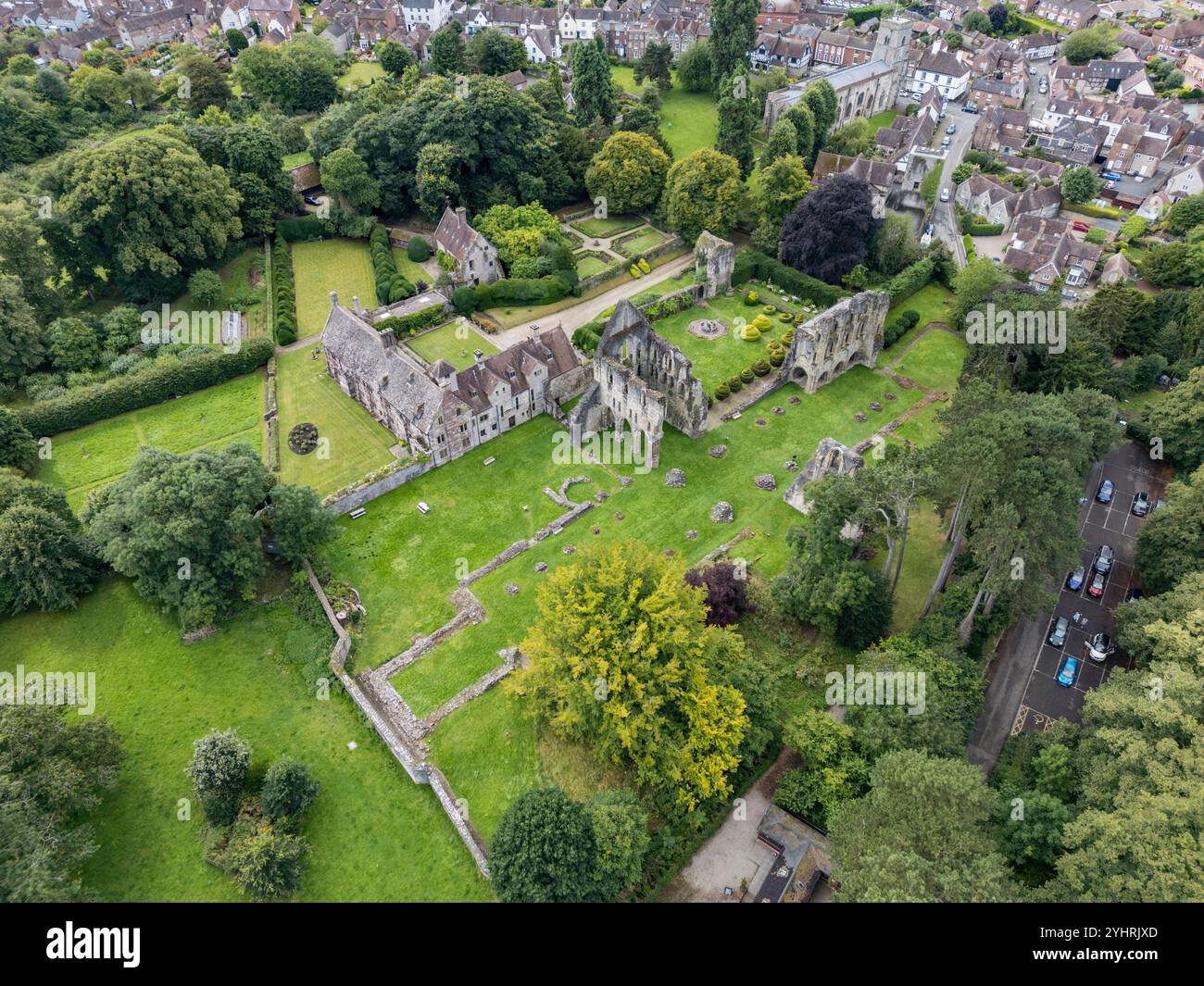 Aerial view of the ruins of Wenlock Priory, Much Wenlock, Shropshire ...