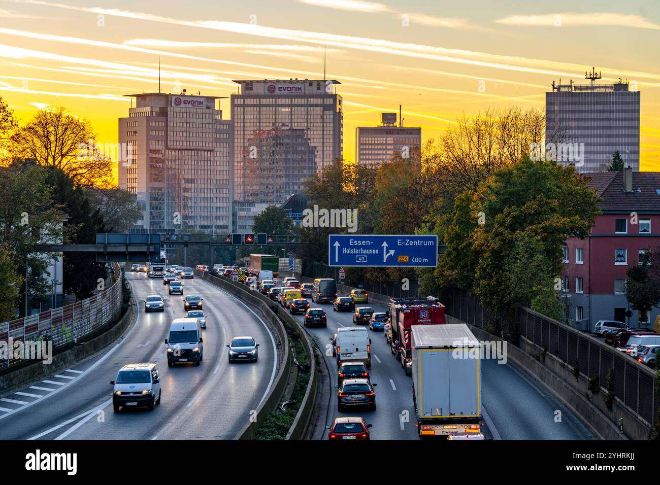Evening traffic, partly with traffic jams, slow-moving traffic on the ...