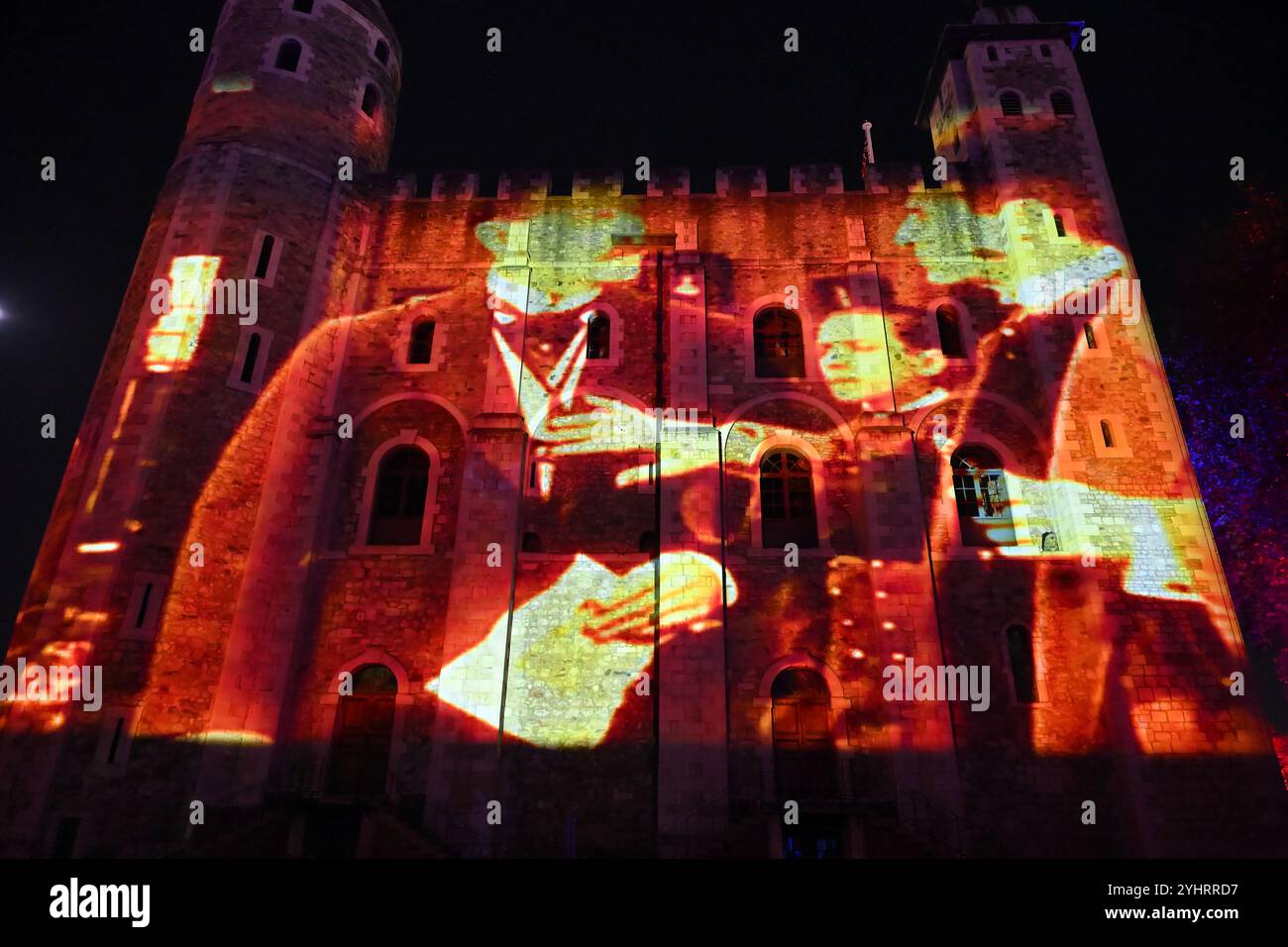 Neville Chamberlain projected onto the White Tower in The Tower of ...