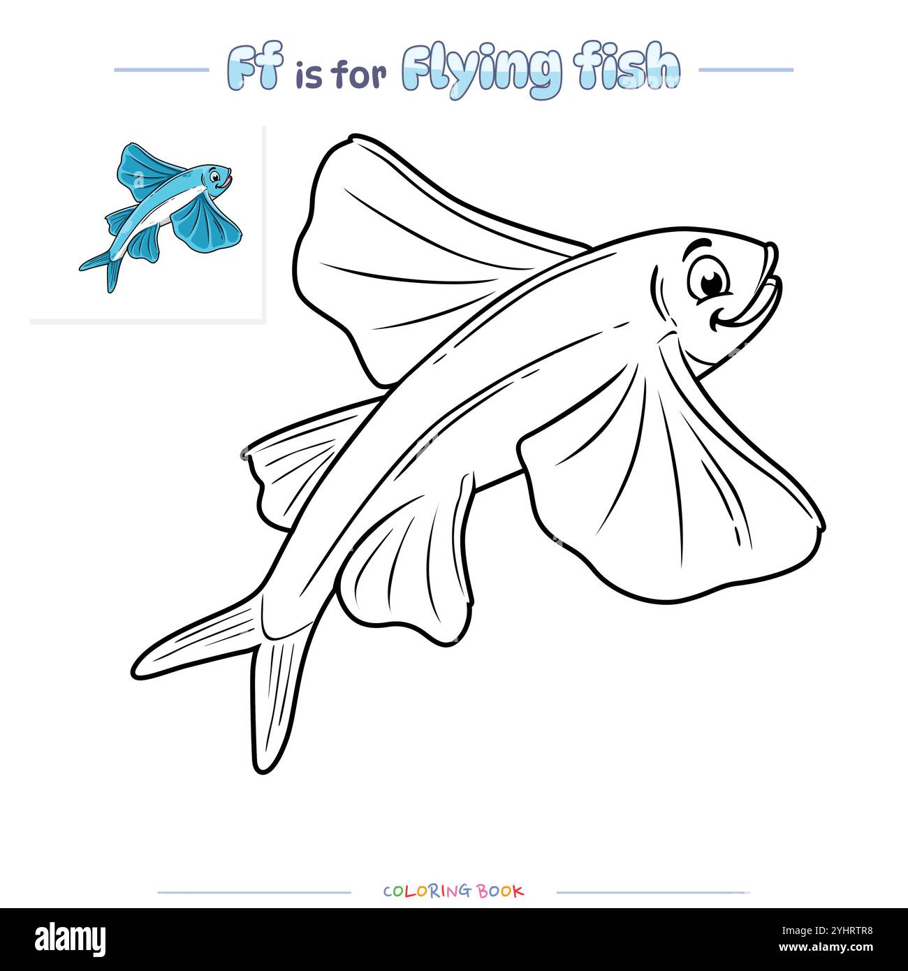 Coloring Page and learning alphabet flying fish cartoon Stock Vector ...