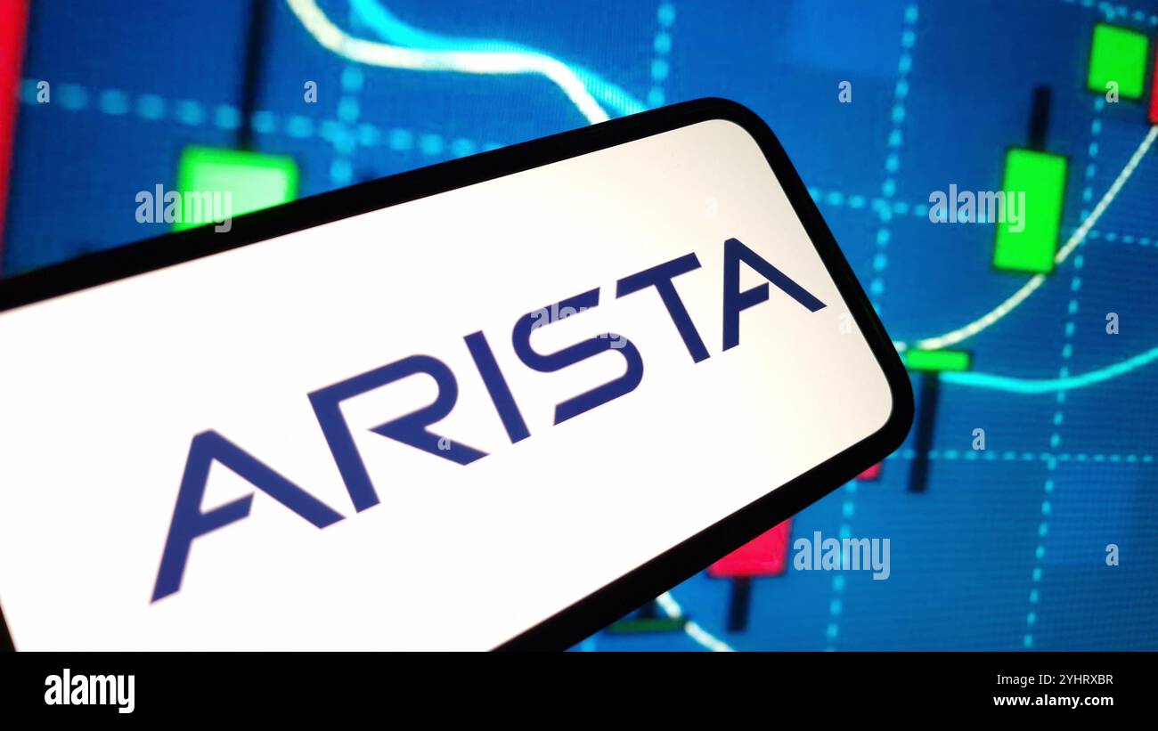 Konskie, Poland - November 12, 2024: Arista Networks company logo displayed on mobile phone ...