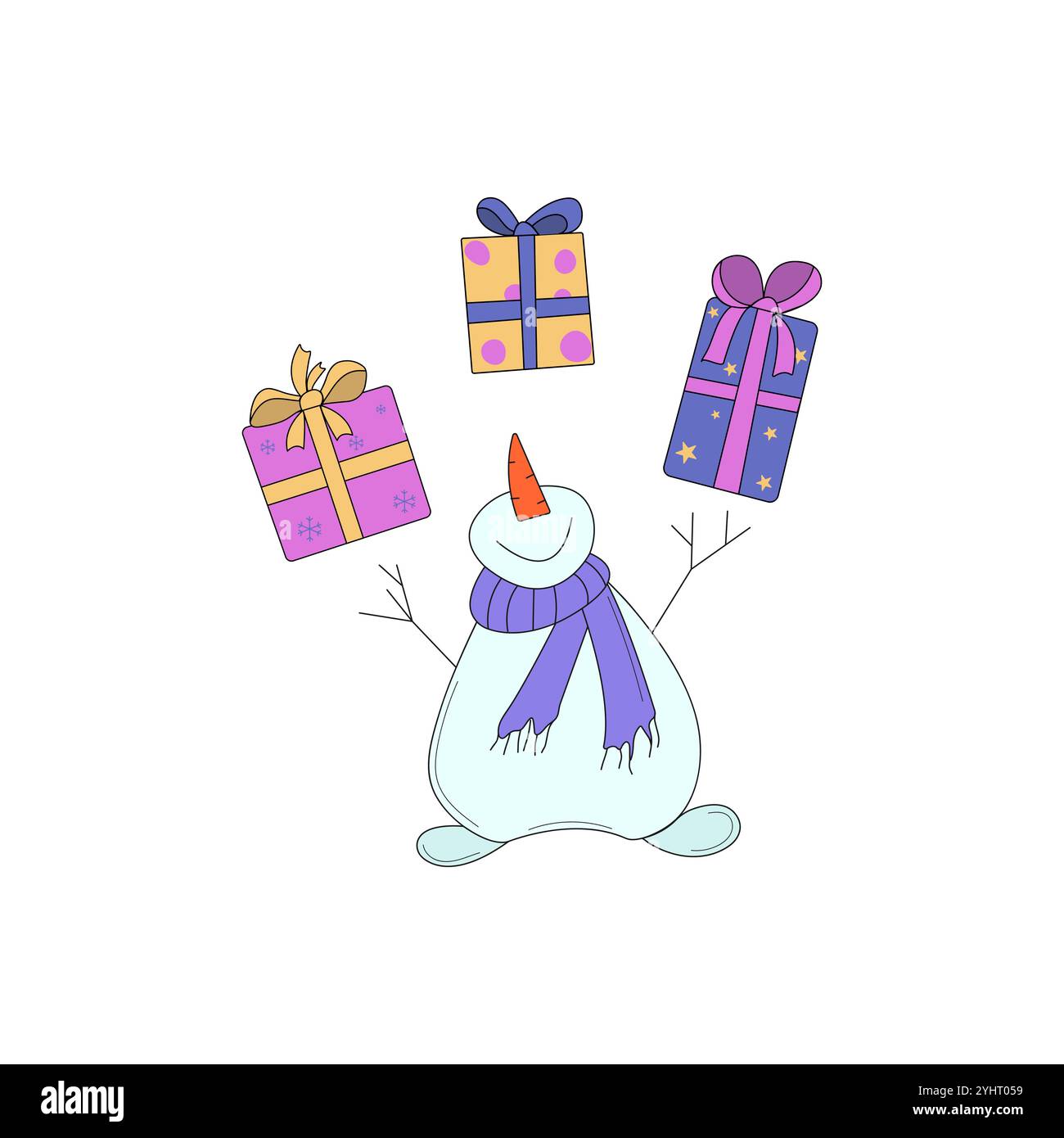 Happy snowman and gift boxes. Winter holidays greeting cards, banners ...