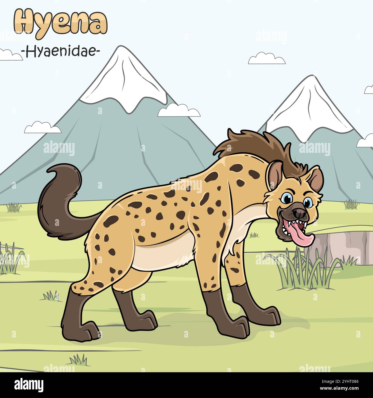 cartoon hyena illustration with savanna bacground. for colouring ...