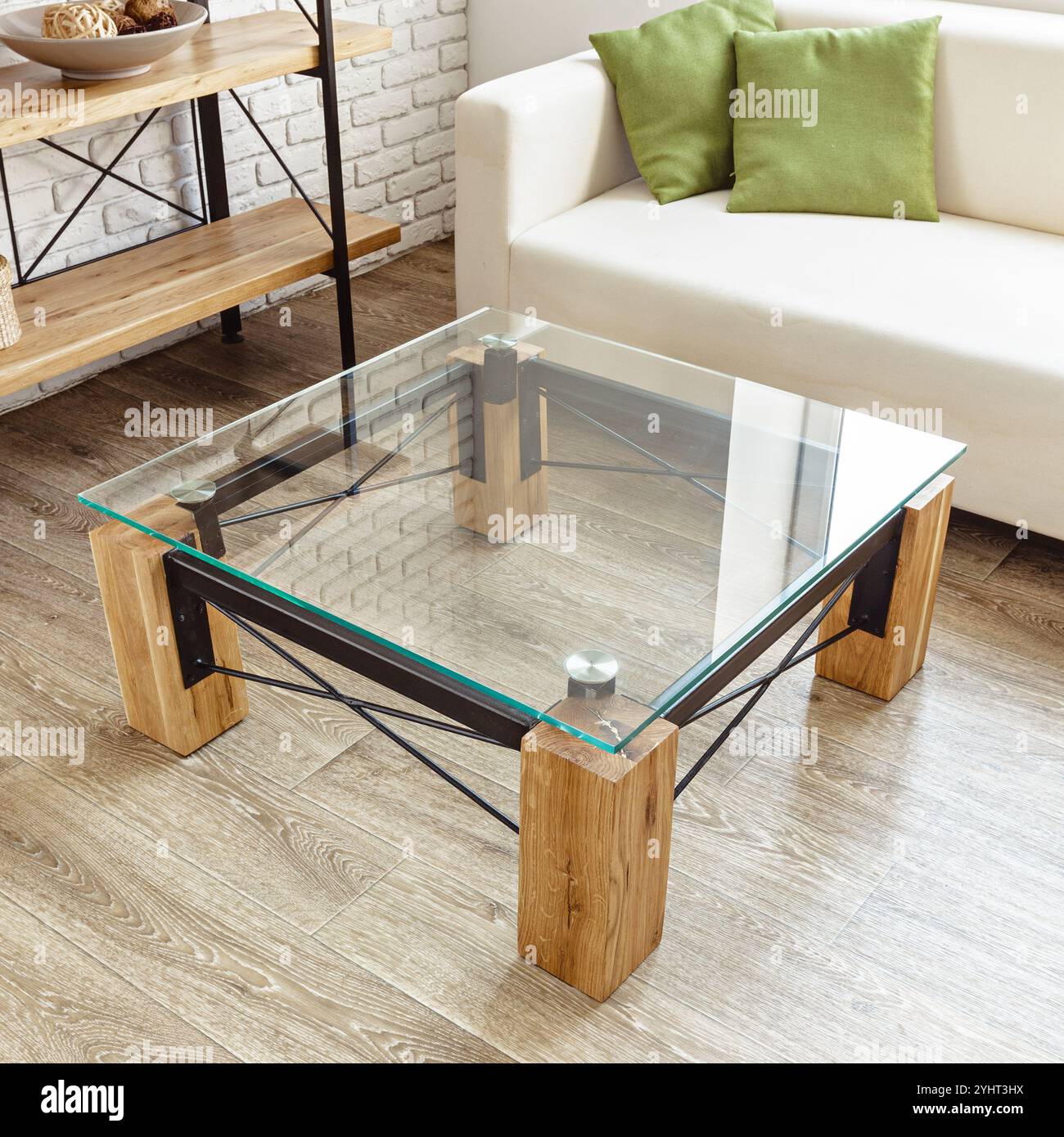 modern glass table in the loft interior Stock Photo - Alamy
