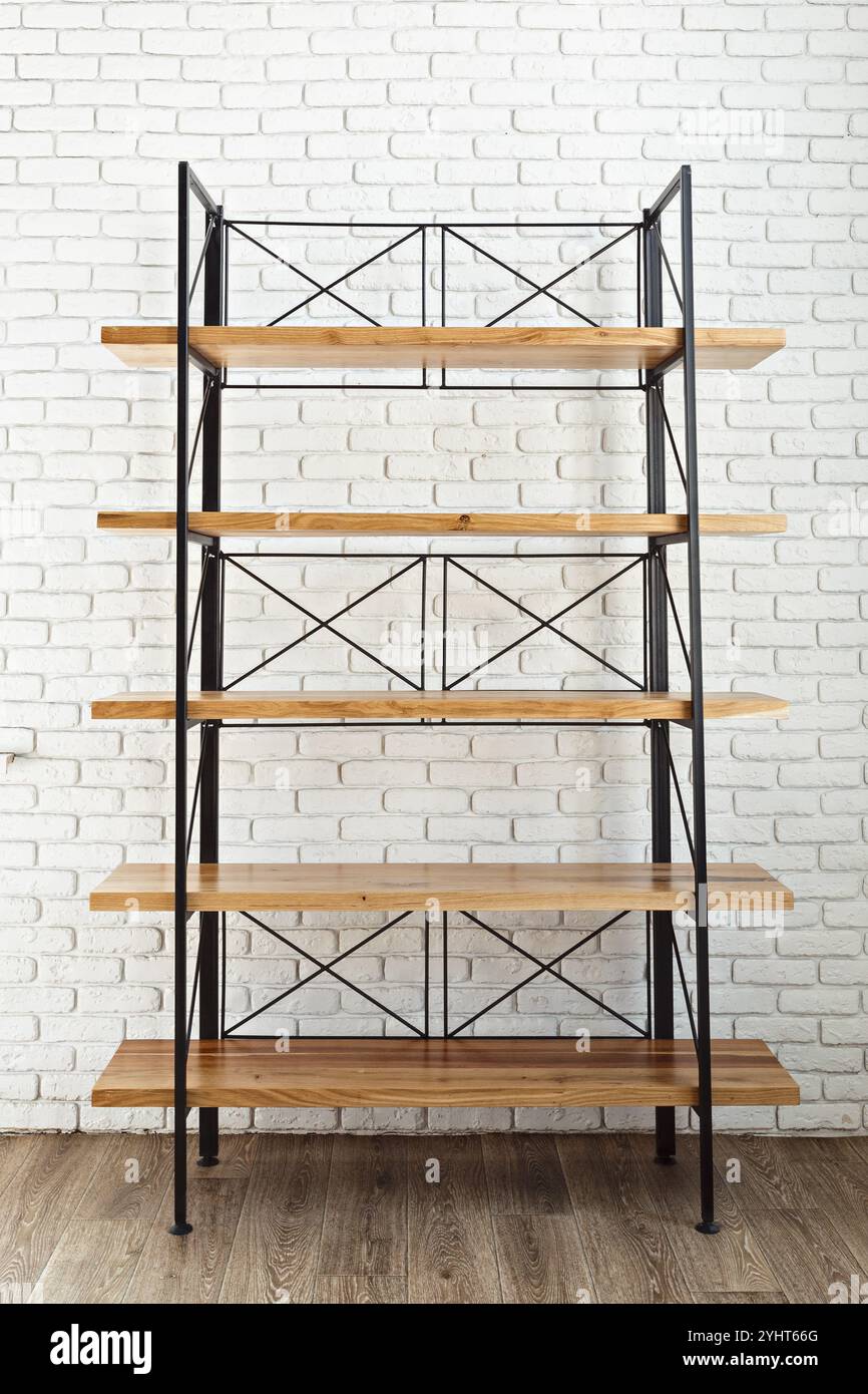 modern wooden rack in the loft interior Stock Photo - Alamy