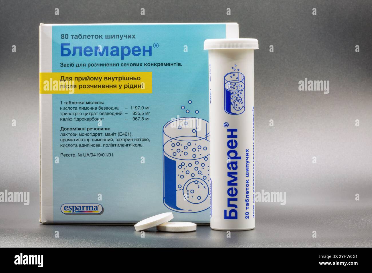 Kyiv, Ukraine - February 10, 2023: Esparma Blemaren effervescent tablet ...