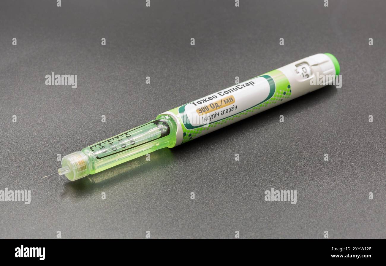 Kyiv, Ukraine - August 04, 2024: Studio shoot of Sanofi Toujeo SoloStar ...