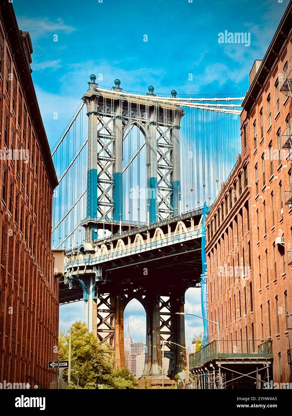 Iconic DUMBO: View of the Manhattan Bridge with the Empire State ...