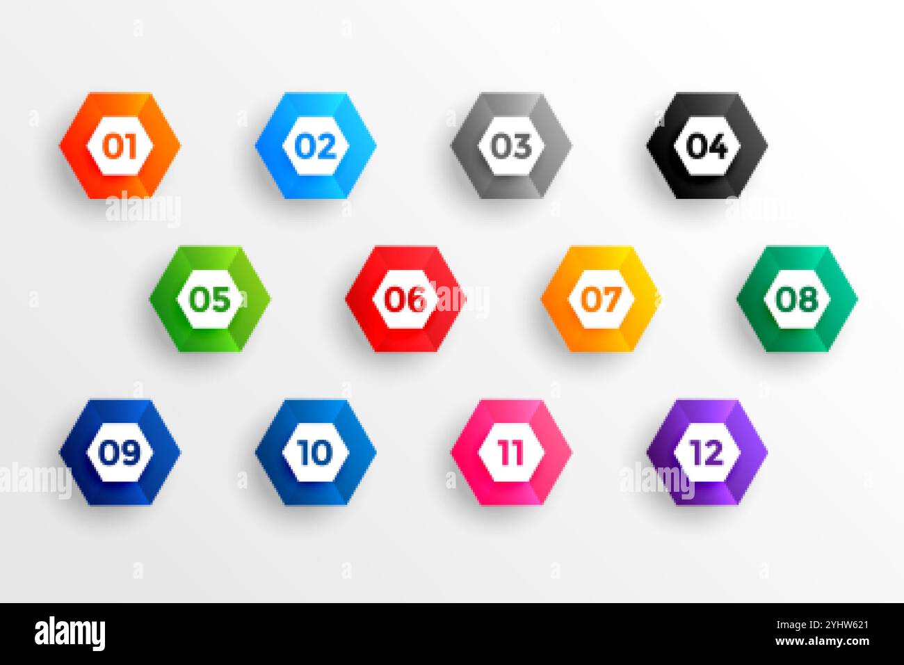number bullet points in 3d hexagon shape from one to twelve Stock Vector Image & Art - Alamy