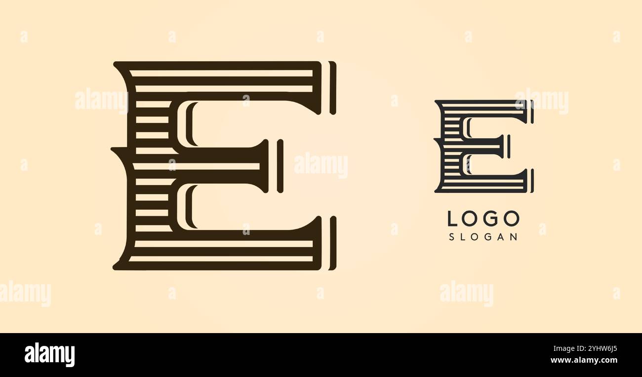 Vintage western letter E, country stylish old lettermark for retro bar ...