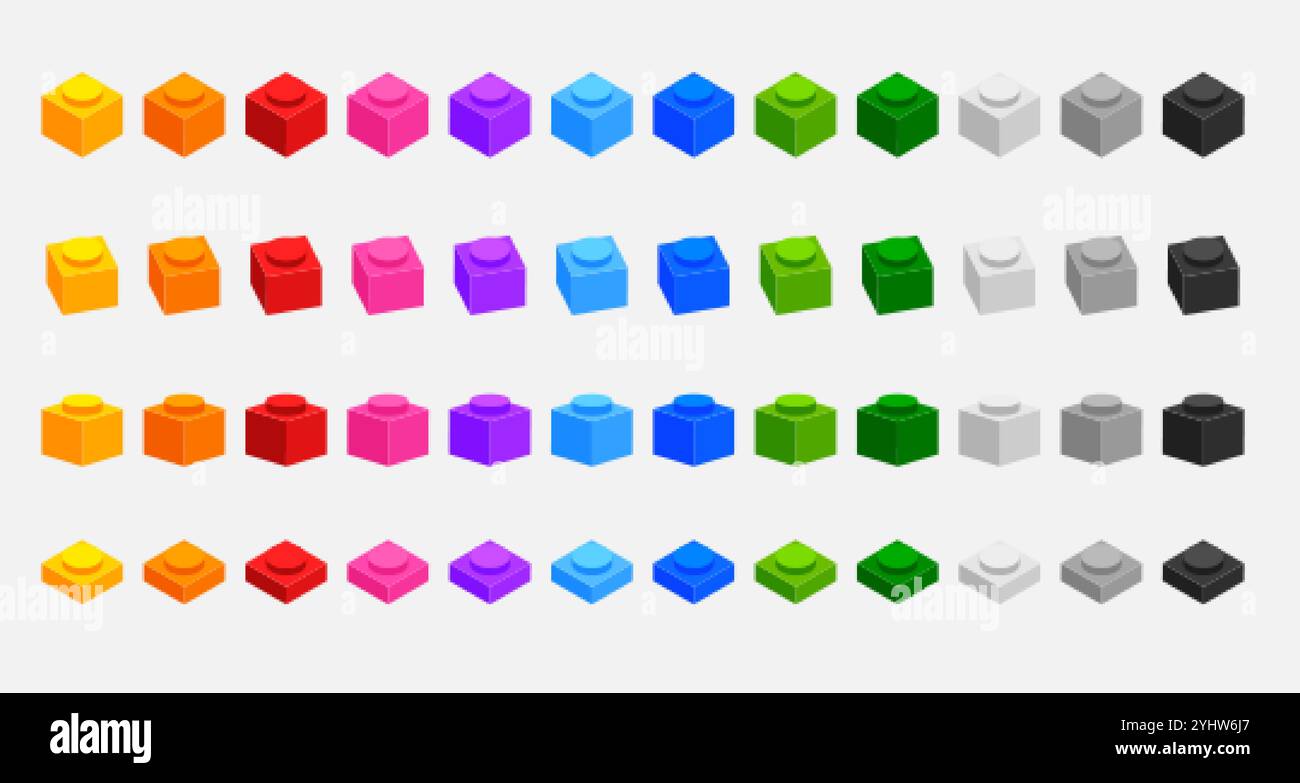set of 3d building blocks bricks in many colors Stock Vector Image ...